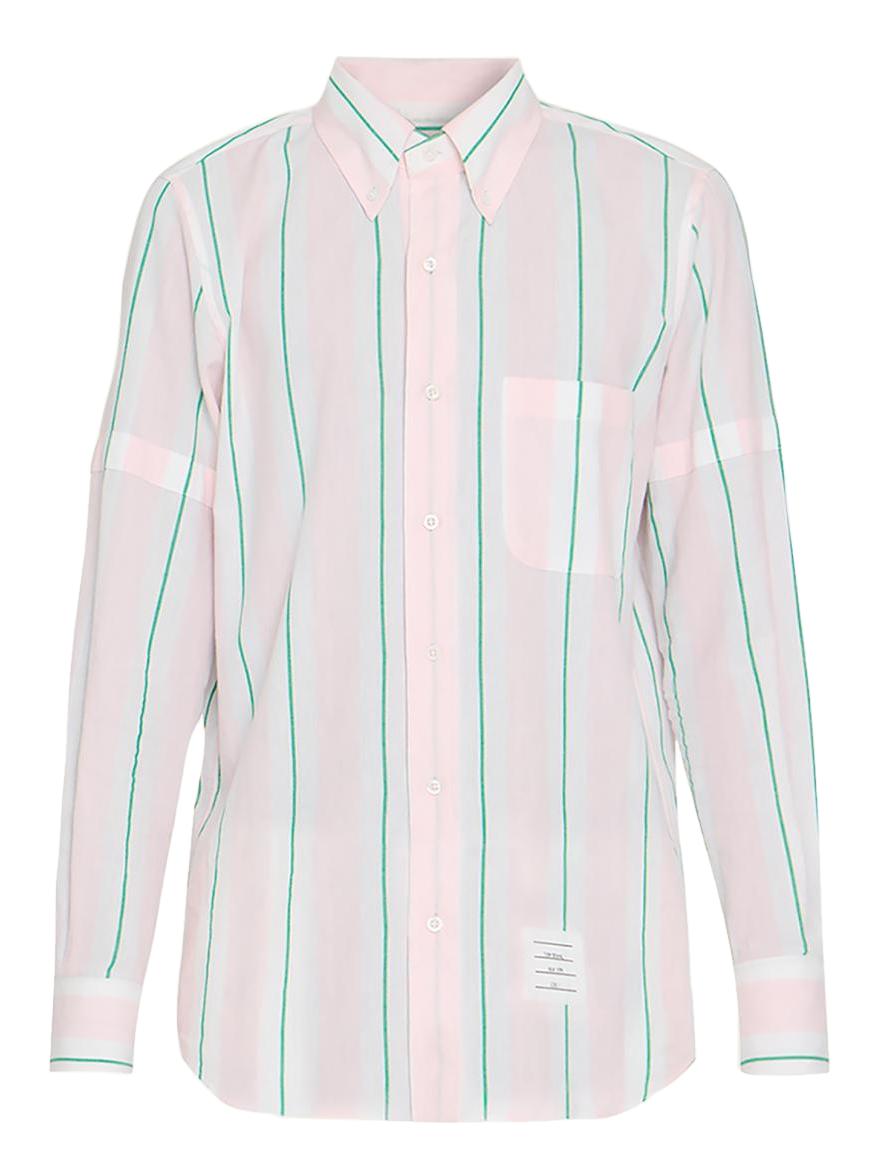 THOM BROWNE striped long-sleeve cotton shirt